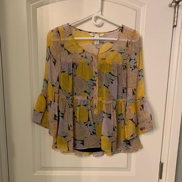 Diane Von Furstenberg | Tops | Dvf Floral Printed Silk Blouse Size ...